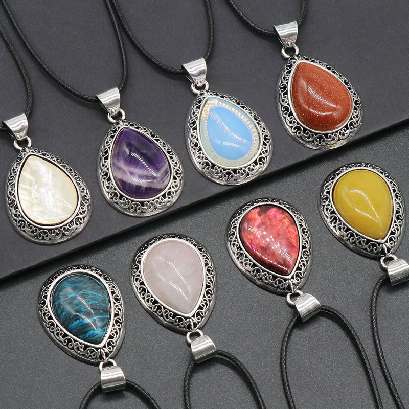 ☯CSJA Water Drop Natural Gem Stone Pendant Necklace for Women Healing ...
