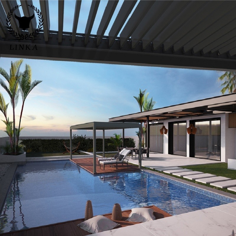 Outdoor Pergola Motorized Canopy Customized veranda electric Louvre ...
