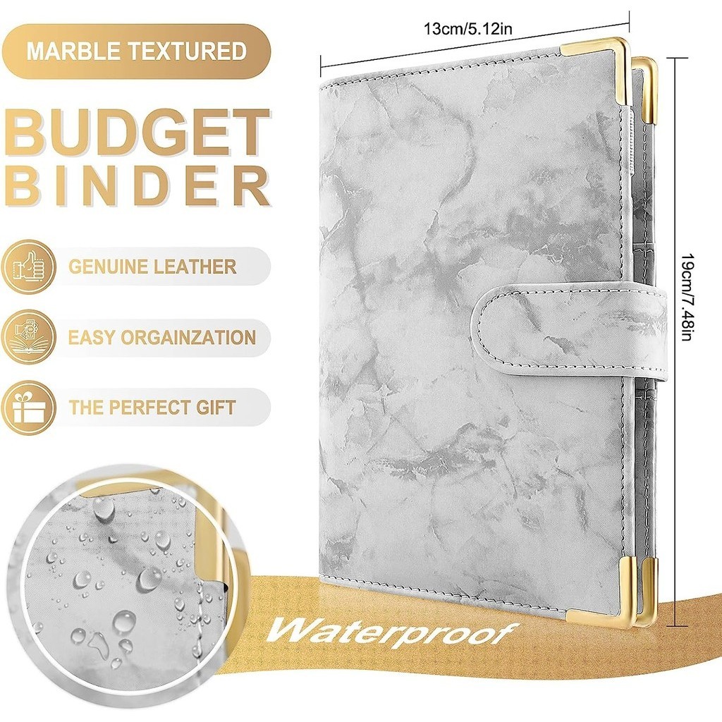 A6 PU Leather Marble Notebook Binder Budget Planner Money Organizer for ...