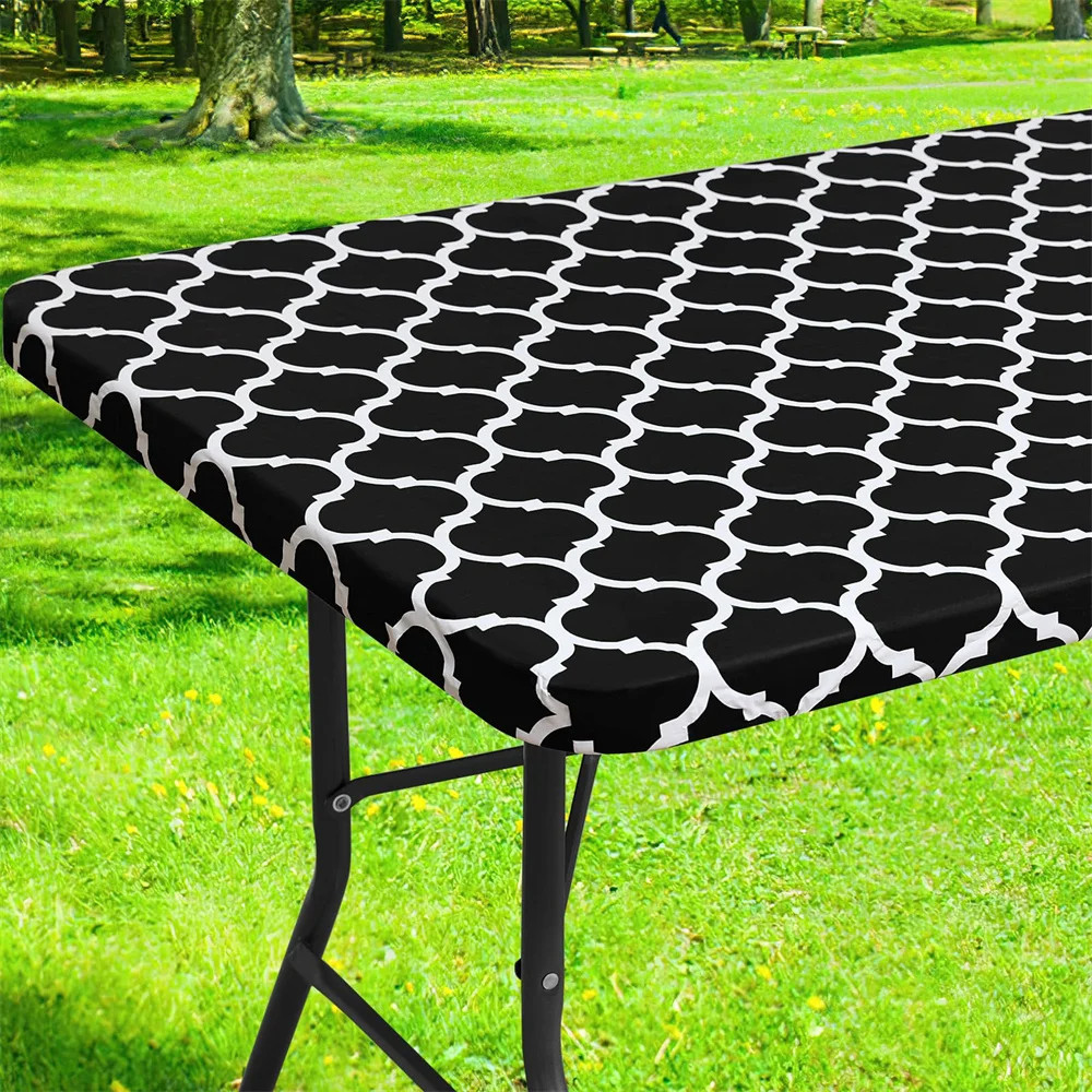 Rectangular Tablecloth Waterproof Elastic Wipeable Foldable Table Cover ...