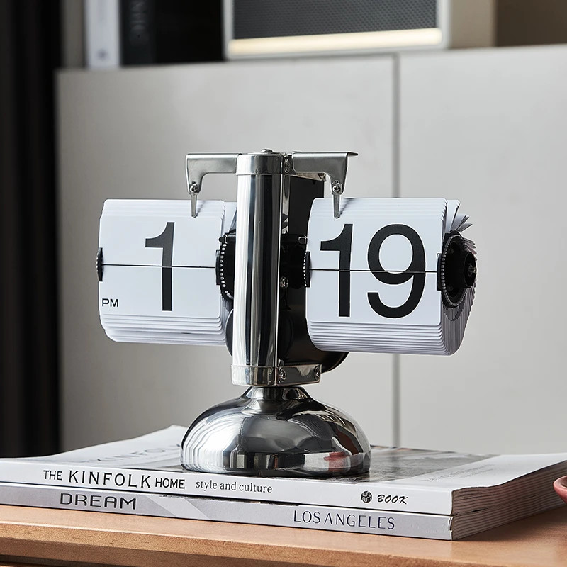 Auto Flip Calendar Clock Nordic Home Decor Figures Clocks Stainless ...