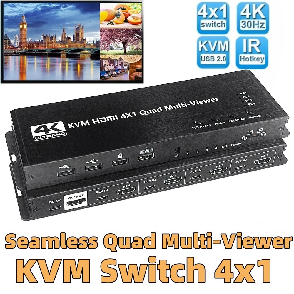 】4K HDMI KVM Multiviewer Switch 4x1 HDMI Quad Screen Real Time Multi ...