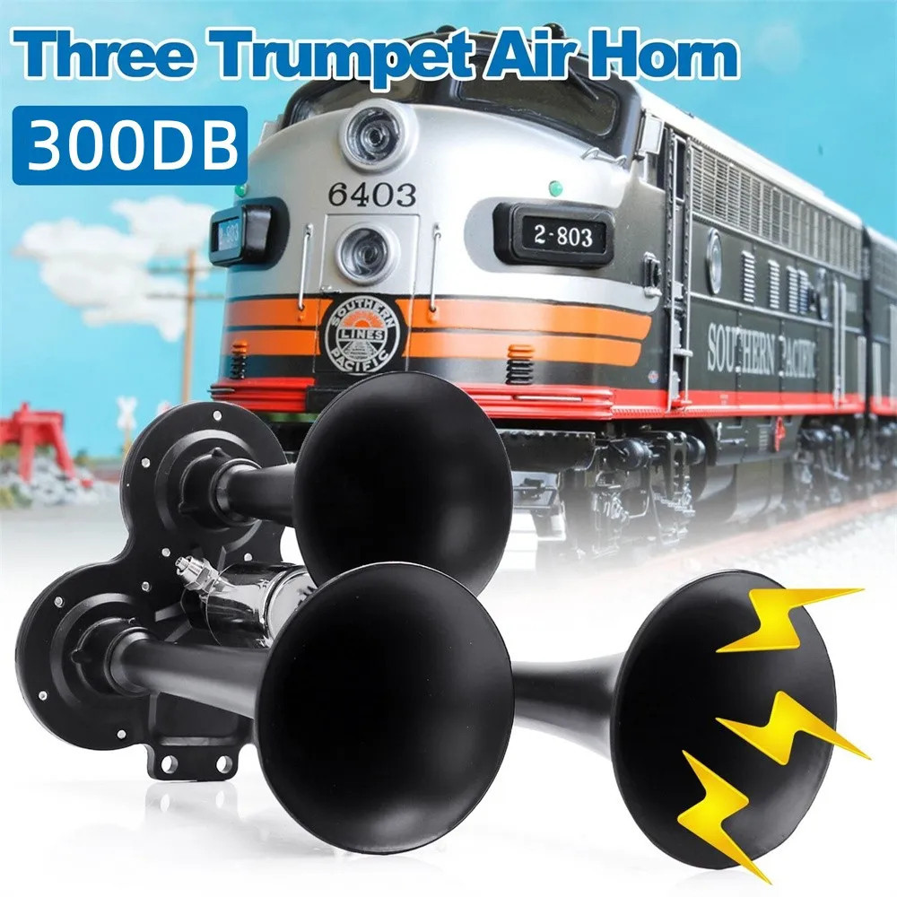 ♨12V/24V DC Triple Trumpet Air Horn Super Loud 300db 3 Pipe Car Air ...