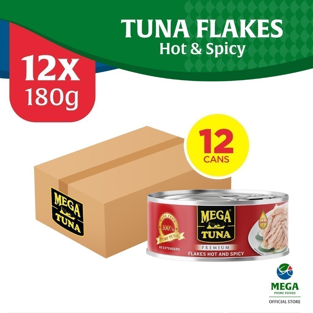 Mega Tuna Flakes Hot & Spicy Easy Open Can 180g by 12's | Shopee ...
