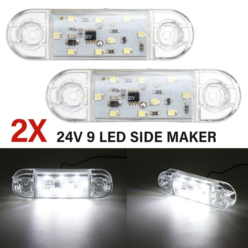 2X White 9 LED 24V Side Marker Indicator Flashing Warning Strobe Light ...