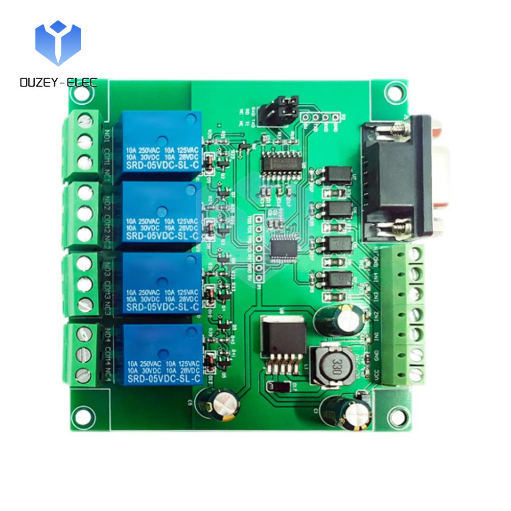 】DC7-24V Power Supply Modbus Rtu Four-way Relay Module RS232/TTL UART 4 Way Input 4 Way Output}O ...