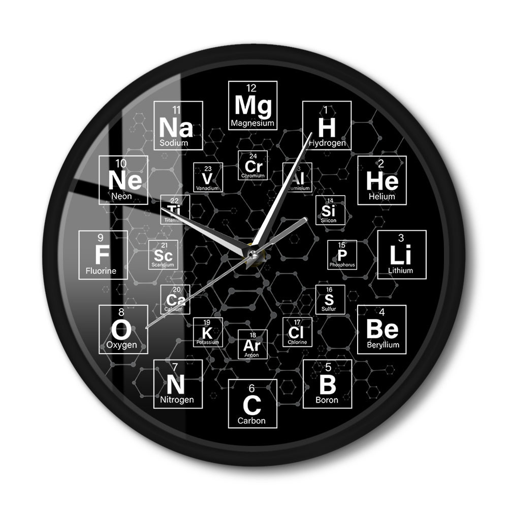 Periodic Table of the Elements Chemical Symbols Metal Frame Wall Clock ...
