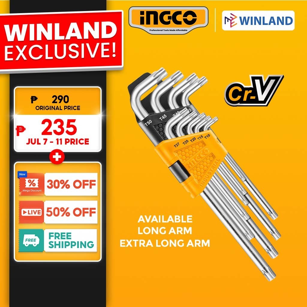 Ingco by Winland Industrial 9pcs/set Torx Wrench Allen Key Cr-V ING-HT ...