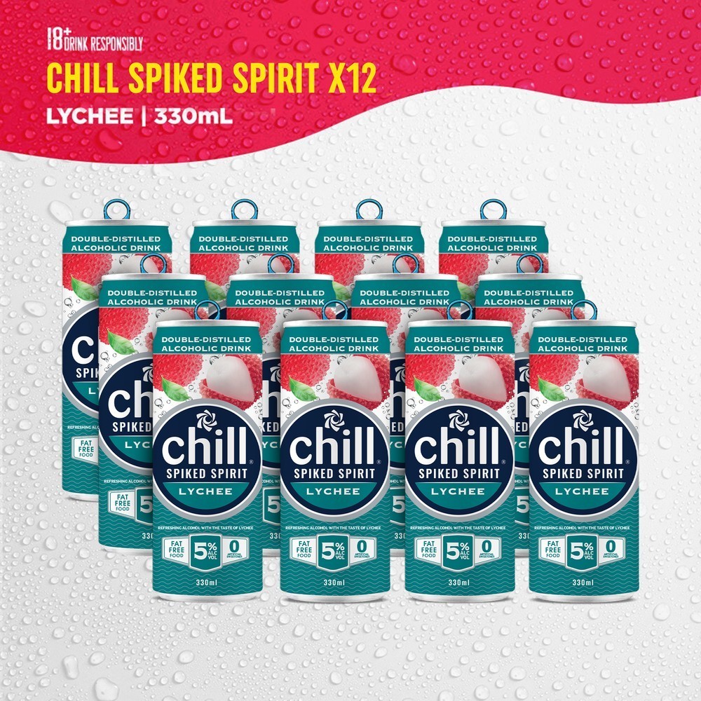 CHILL SPIKED SPIRIT 330ml LYCHEE 12 Pack Flavored Alco Juice 5% Alcohol ...