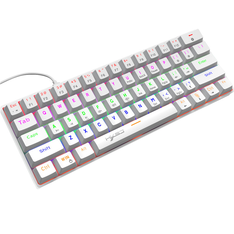 ⊹White Black USB Wired Compact Mechanical Gaming Keyboard Gamer 61 Keys ...