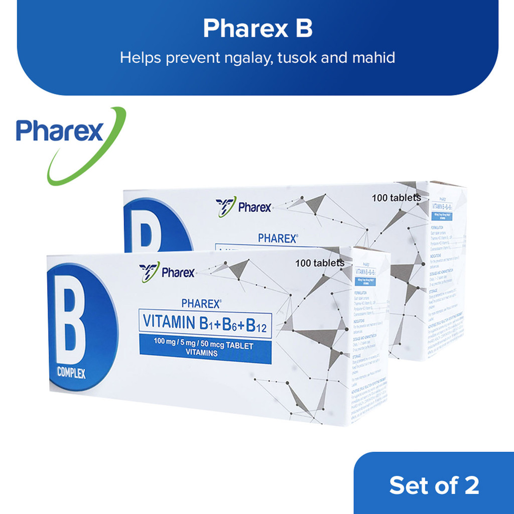 Pharex B-Complex Vitamin B1+B6+B12 100mg/5mg/50mcg 100 Tablets Set of 2 ...