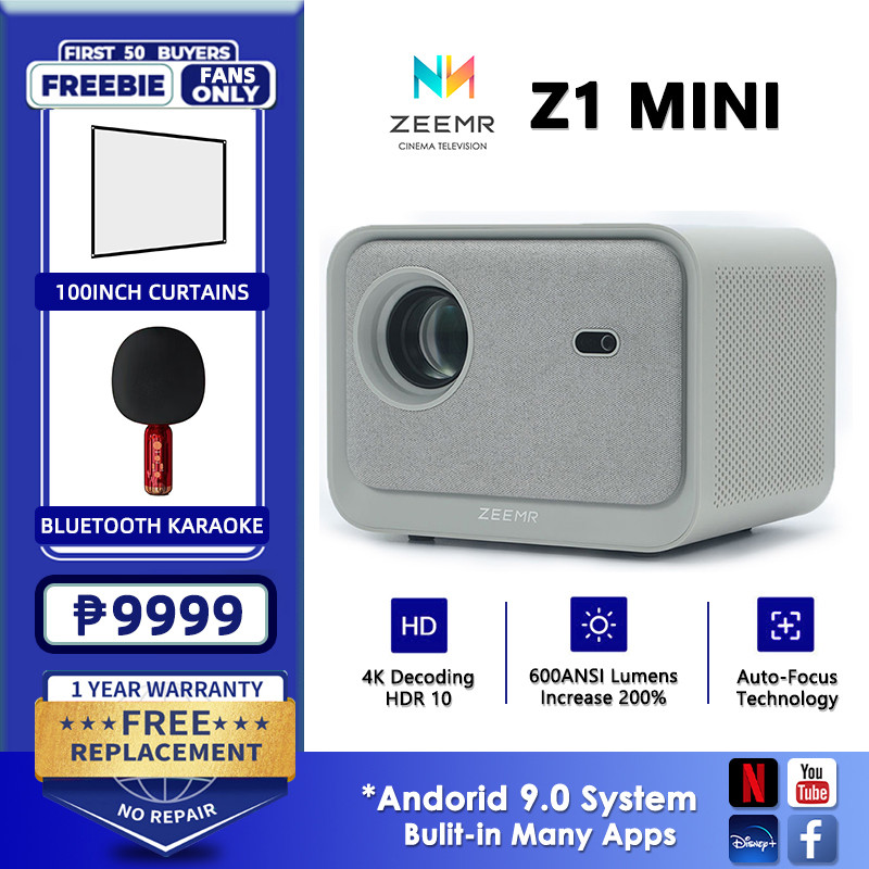 ZEEMR Z1 Mini 4K Auto-Focus Projector Portable Android 9.0 HD Bluetooth ...