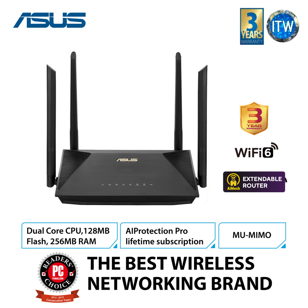 ASUS RT-AX53U (AX1800) Dual Band WiFi 6 Extendable Router, Subscription ...