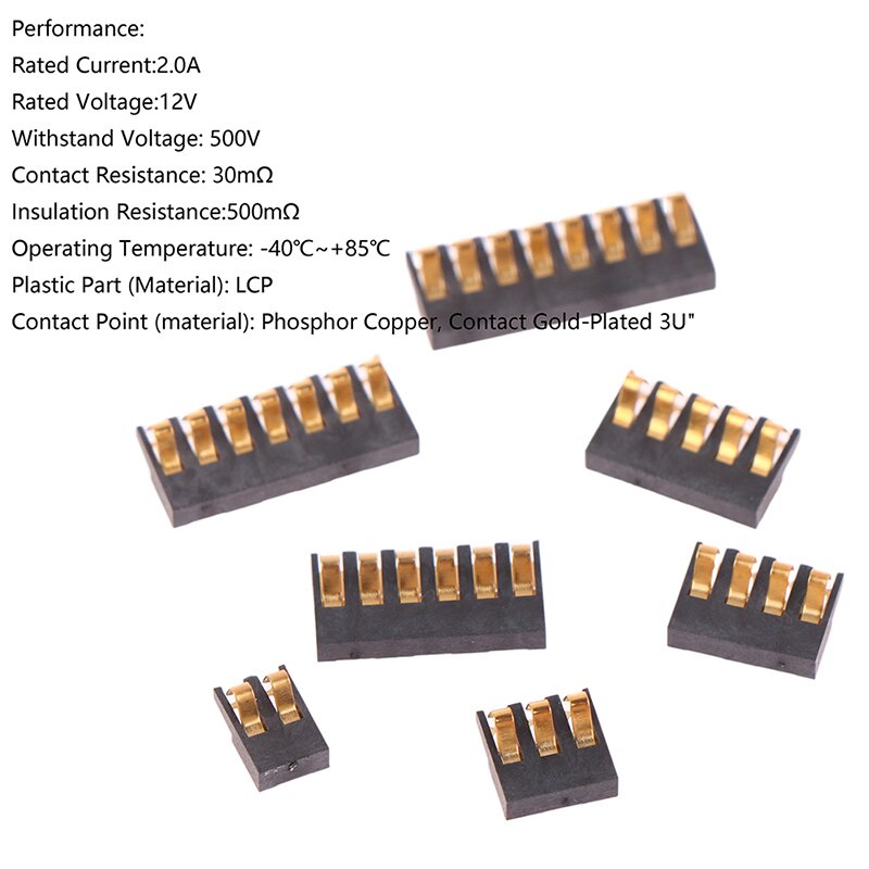 10Pcs SMT Spring Battery Connector 2.0 MM Pitch 2 3 4 5 6 7 8 Pin Male Contact Power Charge ...