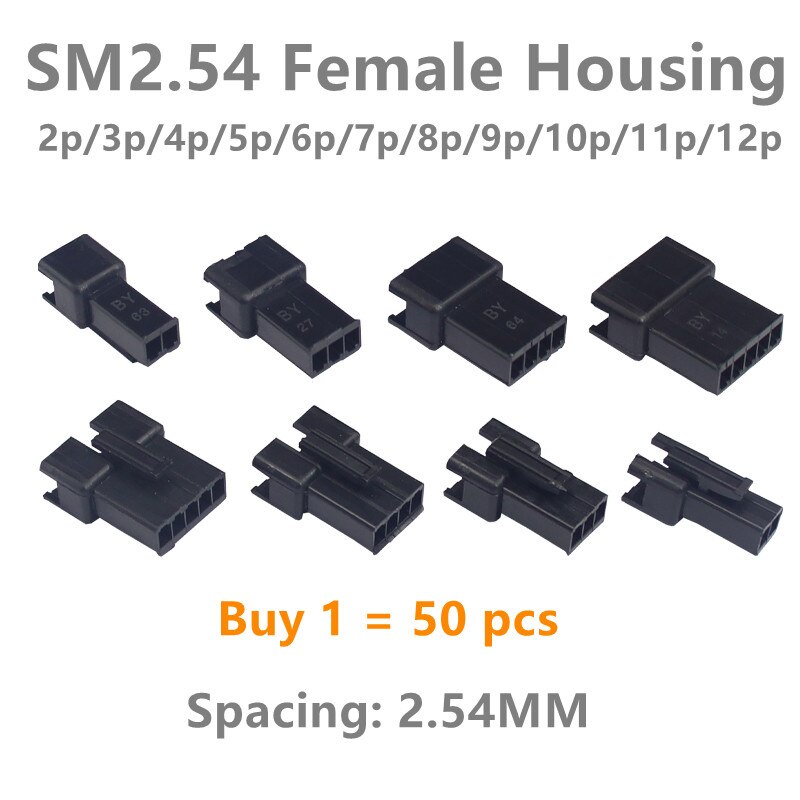 50PCS lot SM2.54 female Housing socket jst 2.54mm pitch plug lock connector 2P/3P/4P/5P/6P/7P/8P ...