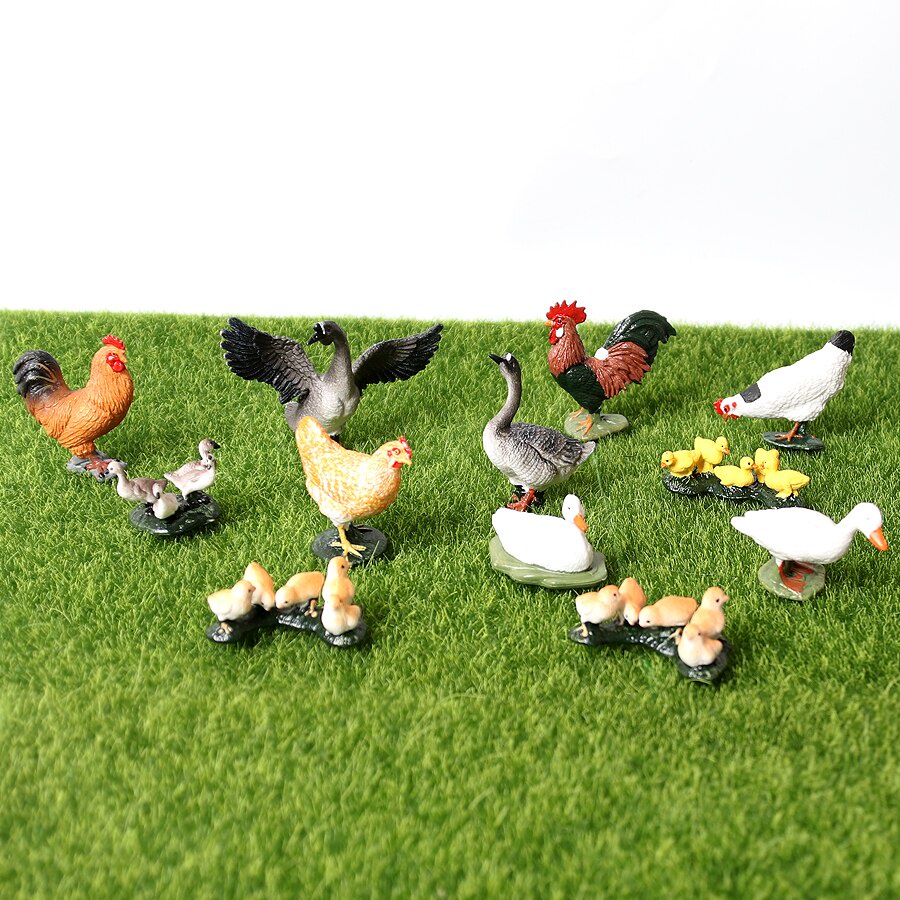 Realistic Plastic Farm Animals Figurines Goose Duck Hen Chicken Chick ...
