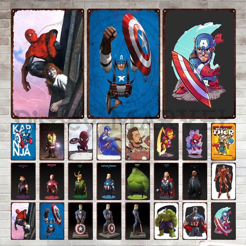 Cartoon Marvel Metal Sign Iron Man Tin Plate Spider Man Vintage Sign ...