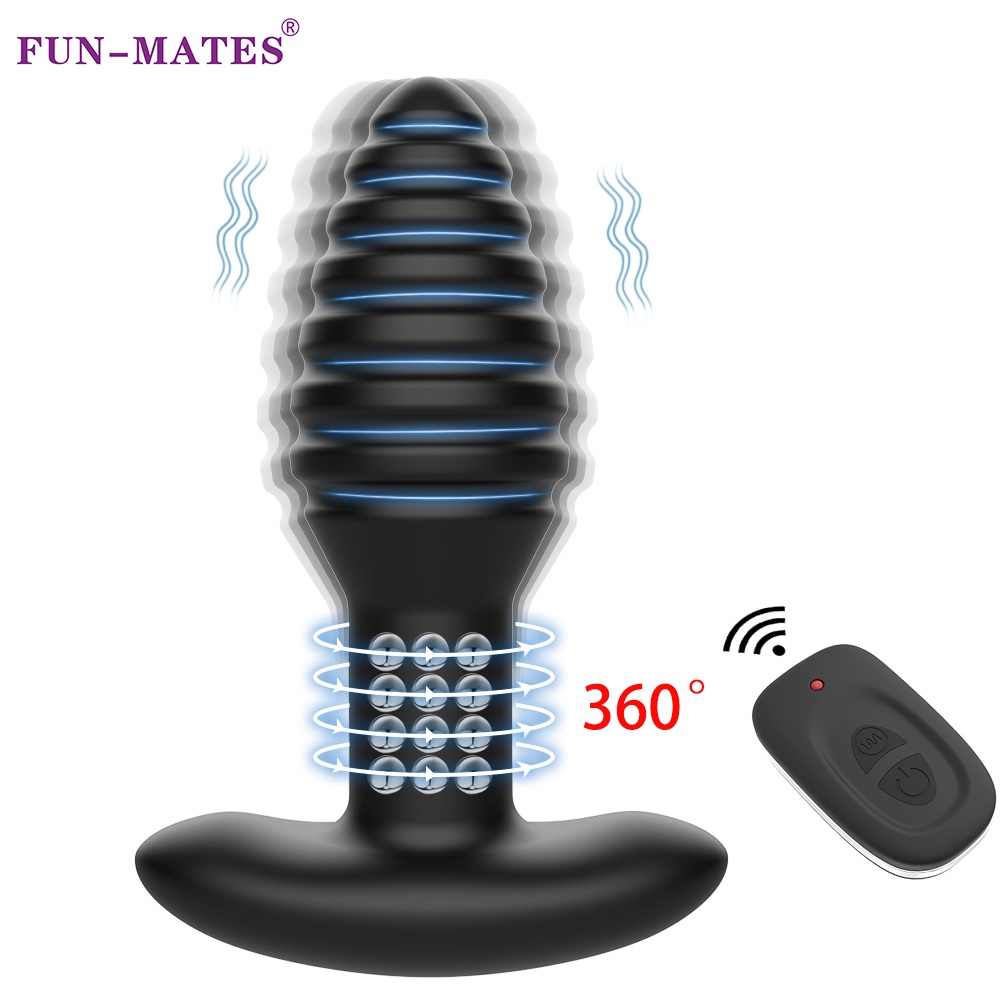 ⊕male Prostate Massager 360 Degree Rotating Beads Anal Vibrators Remote Control Vibrating Butt
