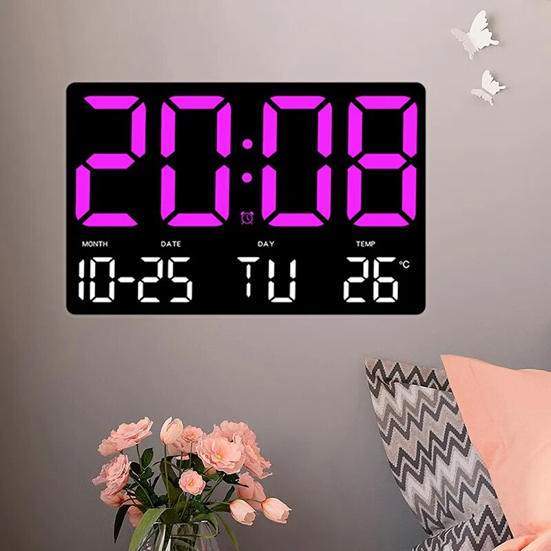 Large Screen LED Digital Clock Date Time Temperature Display Hanging ...