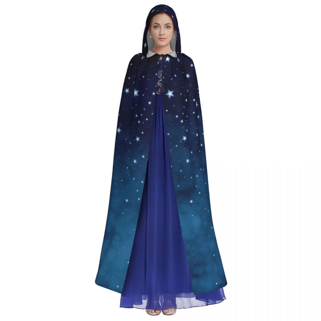 Adult Cloak Cape Hooded Starry Night Sky Medieval Costume Witch Wicca ...