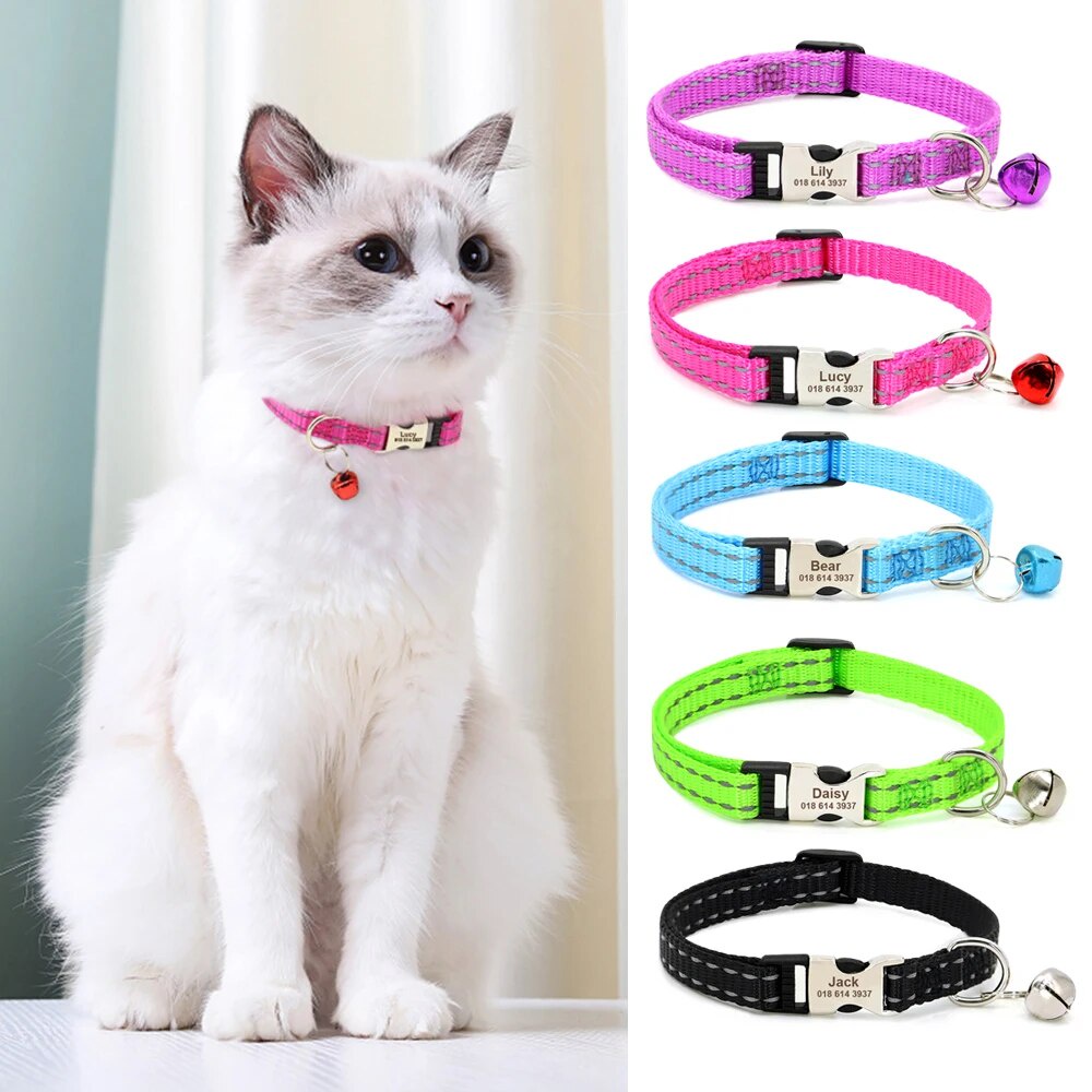 ≈Personalized Pet Cat Collar Reflective Nylon Puppy Cat Collars Custom ...