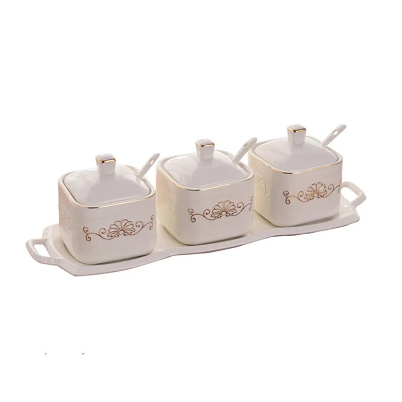 Modern Ceramic Spice Jar Set Salt Sugar Pepper Container Storage ...