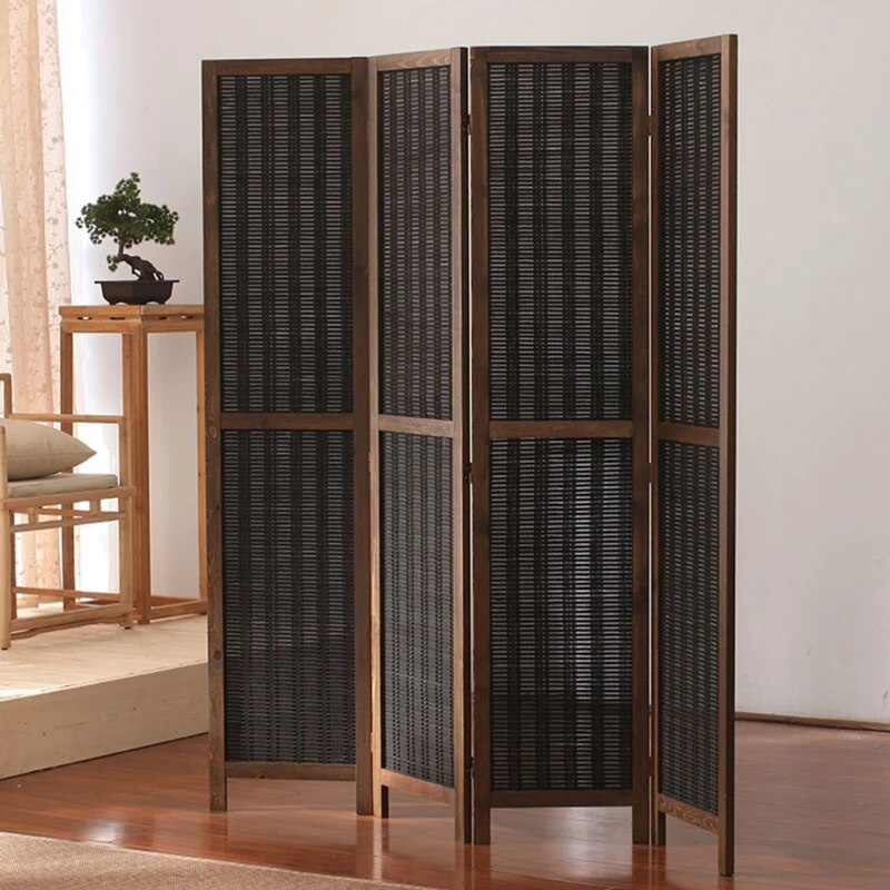 ☽Chinese Style Antique Black Color Bamboo Screens Outdoor Solid Pine ...