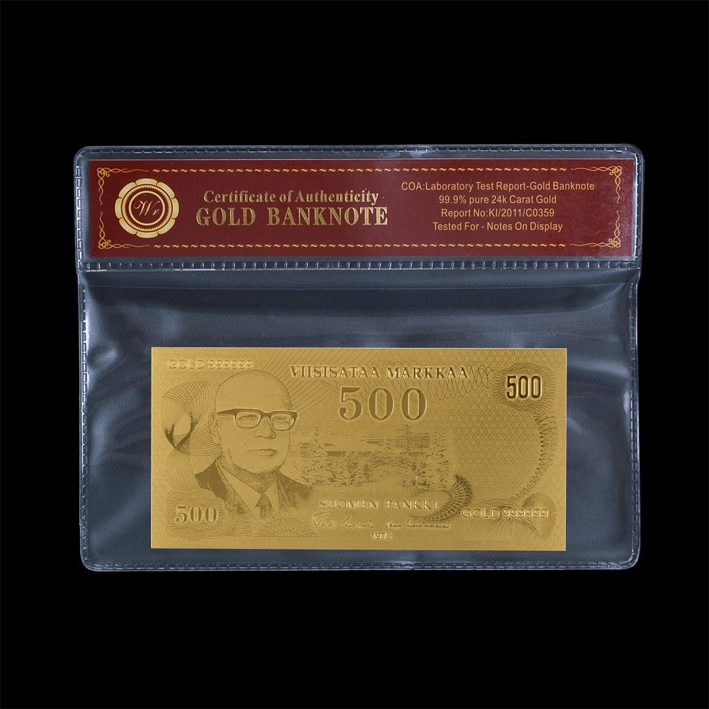 ♟Gold Plated Banknote Finland 500 with Frame Word Currency Fake Money ...