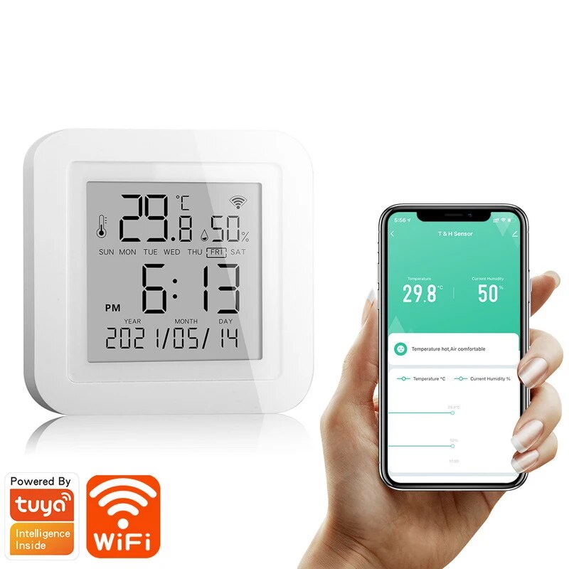 Tuya WiFi Smart Temperature & Humidity Detector Time Display Wireless Sensor Smart Home Real ...