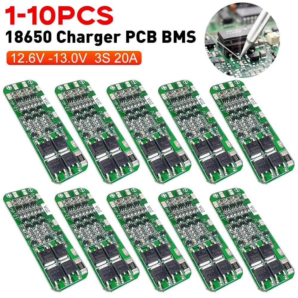 1-10PCS 3S 20A Li-ion Lithium Battery 18650 Charger PCB BMS Protection Board For Drill Motor ...