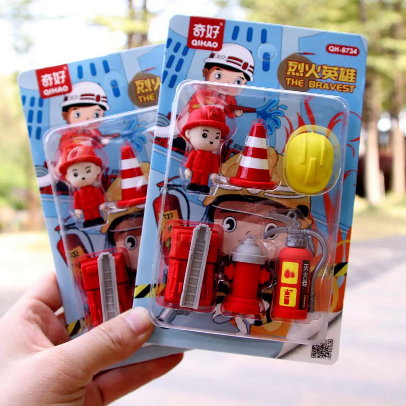 1 Pack Creative Fire Truck Firefighter Rubber Eraser Cute Pencil Eraser ...