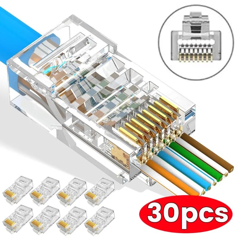 ★1/30Pcs CAT6 RJ45 Modular Plug Connector for Ethernet Cable Network PC ...
