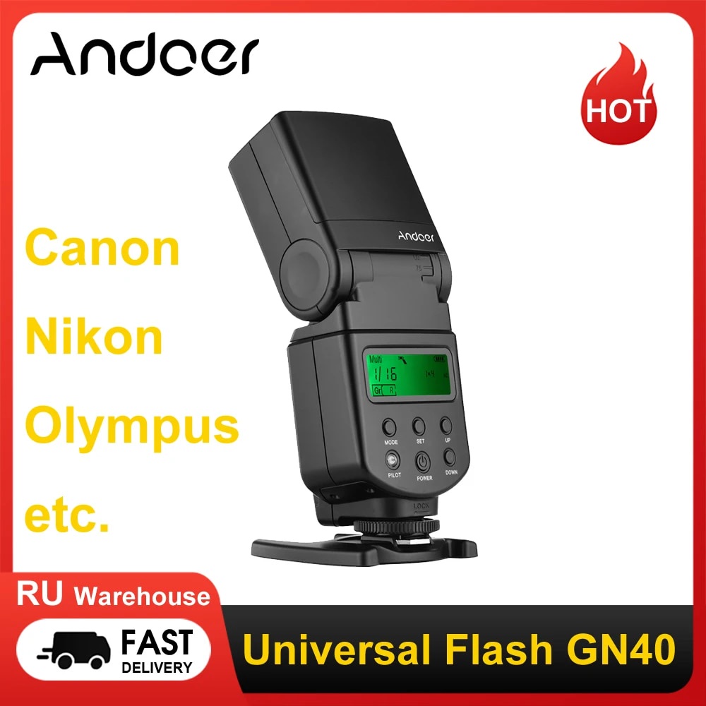 ☬Andoer Universal Flash Speedlite GN40 Adjustable LED Fill Light On ...