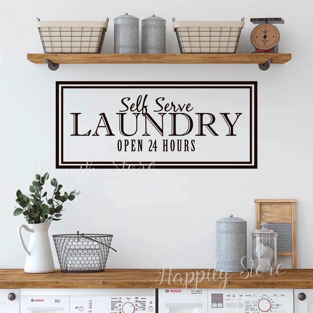 Laundry Wall Decal Self Serve Laundry Open 24 Hours Vinyl Wall Sign ...