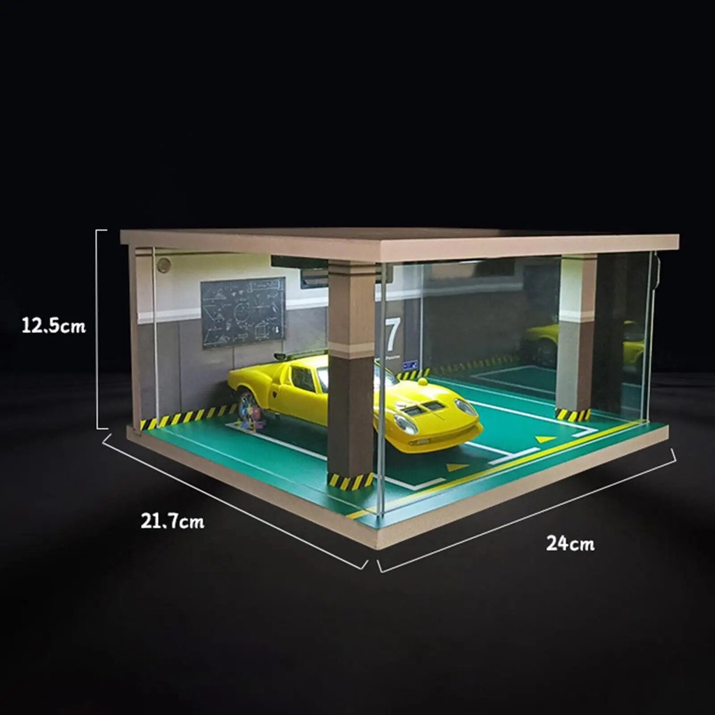 -1:32 Scale LED Lighting Garage Model Scenery Acrylic Display Case Mini ...