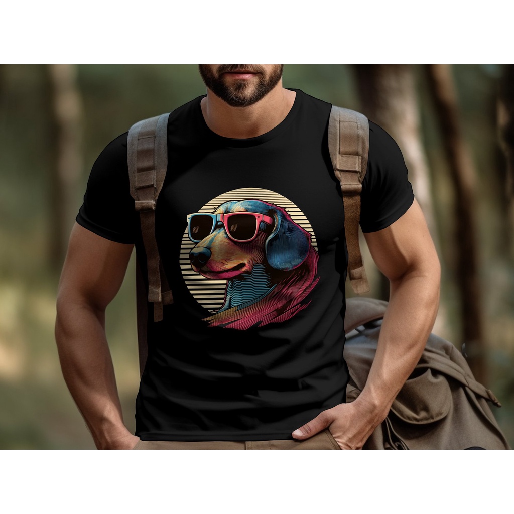 Dachshund Neon Vaporwear Funny Wiener T-Shirt v.6, Vintage Retro Tee ...