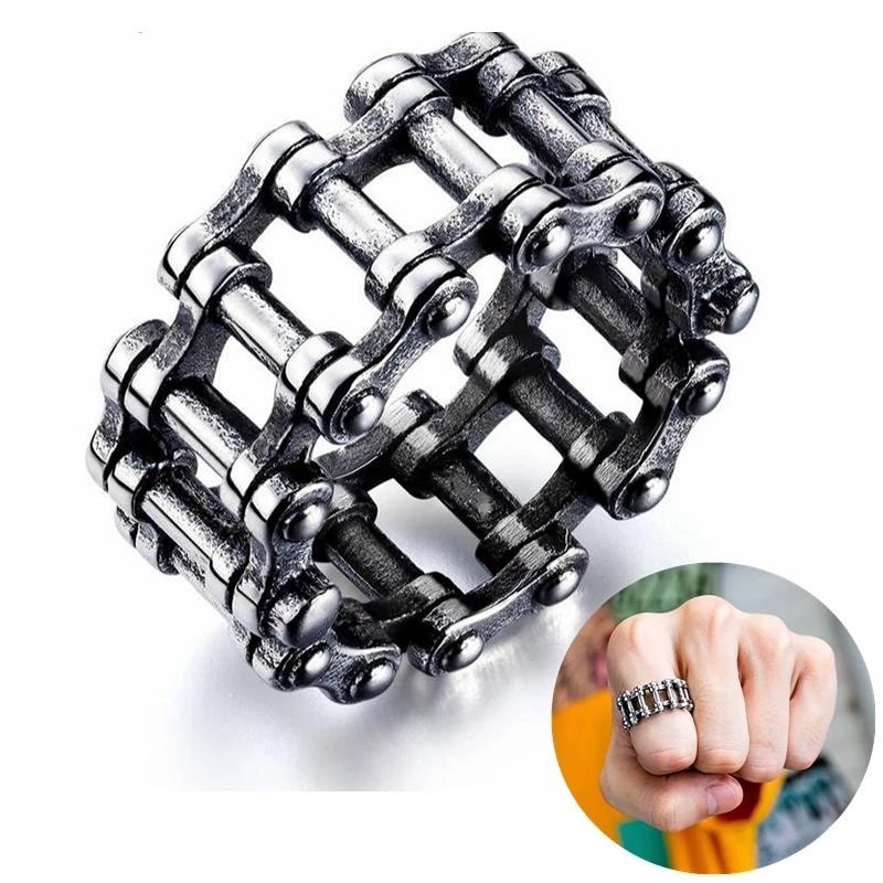 Vintage Gothic Bicycle Style Chain Rings for Men Creative Punk Rock ...