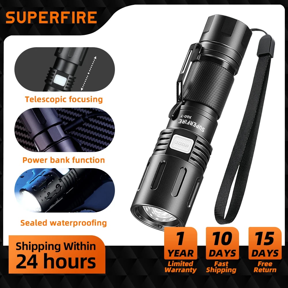Ultra Powerful LED Flashlight With Tail USB Charging Head Zoomable ...
