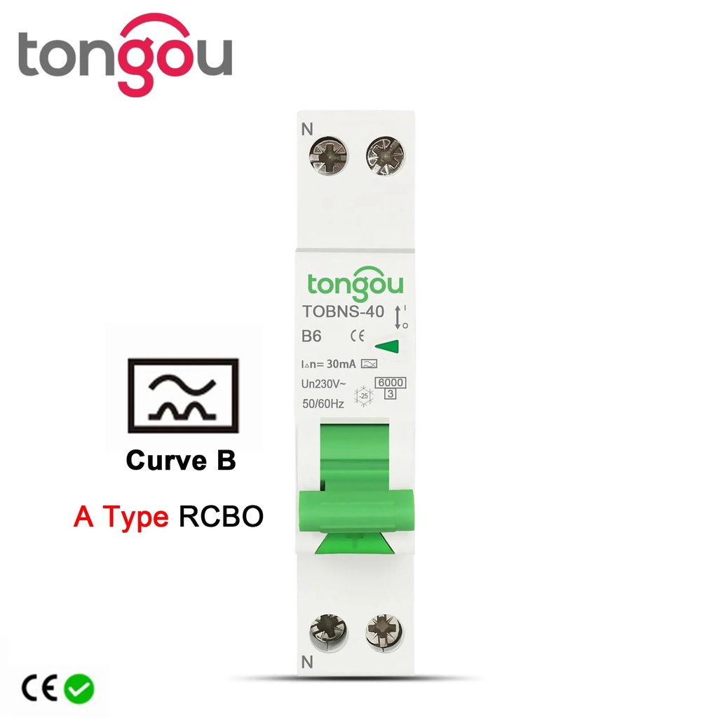 Type A Curve B RCBO 6KA 18mm 10A 16A 32A 40A 30mA 1P+N Residual Current Circuit Breaker with ...