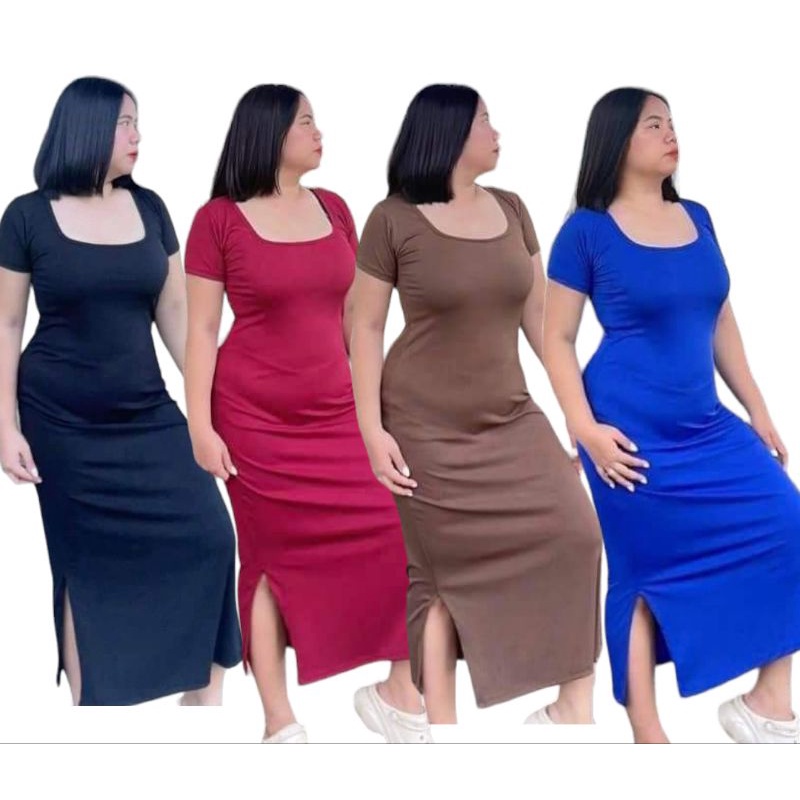 ONHAND PLUS SIZE LARGE TO 2XL CHONA LONG SLIT BODYCON DRESS BY MUNDA CLOTHING | Shopee Philippines