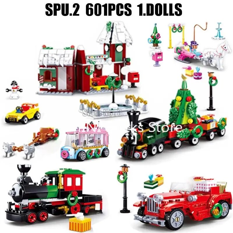 0889 601pcs Christmas Gift Happy New Year Train Station Truck Carriage ...