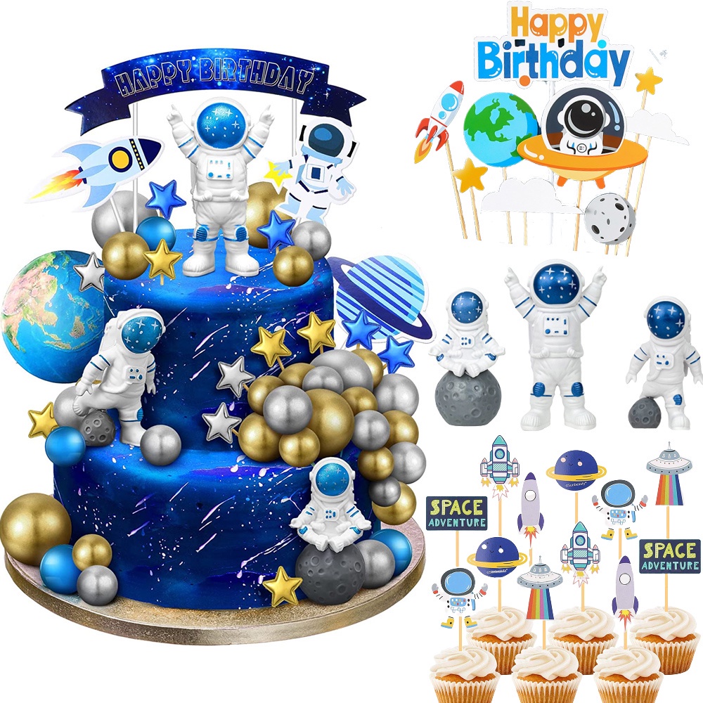 Outer Space Cake Topper Astronaut Theme Party Needs Cake Decorations ...