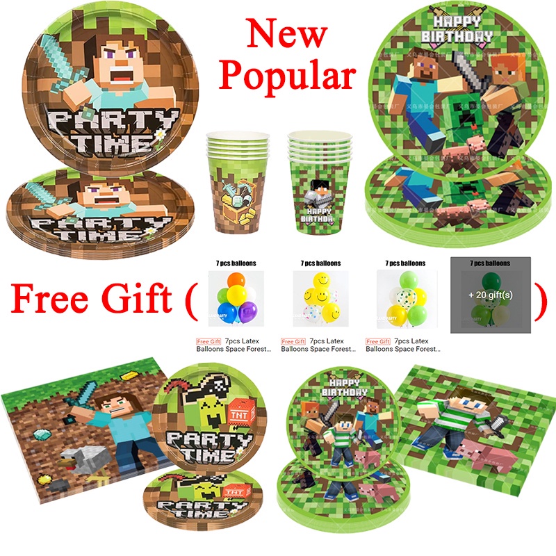 Mining Pixel Game Craft Minecraft Birthday Party Supplies Paper Plate ...