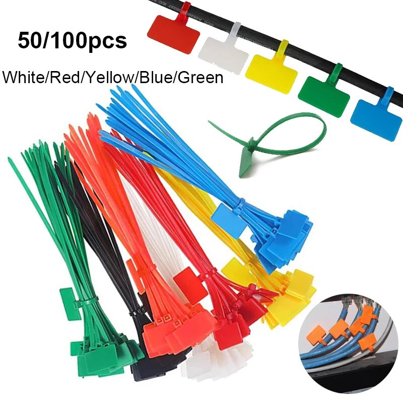 50/100pcs Easy Marking 100-200mm Long Nylon Cable Ties Label Labels ...