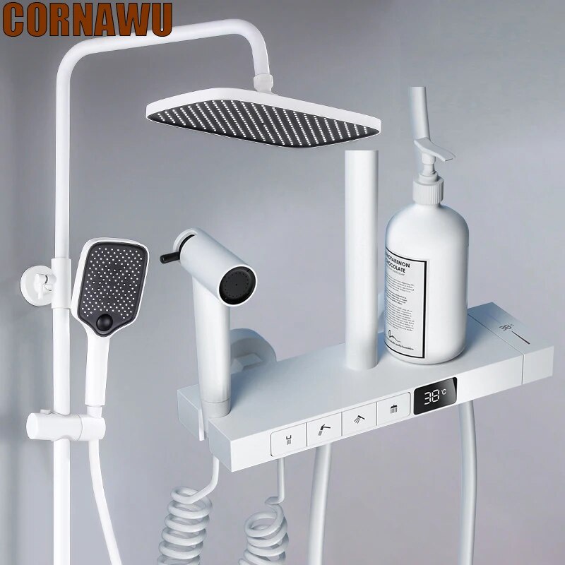 Hot Cold Shower System Bathroom Thermostatic Mixer Shower Set Wall ...