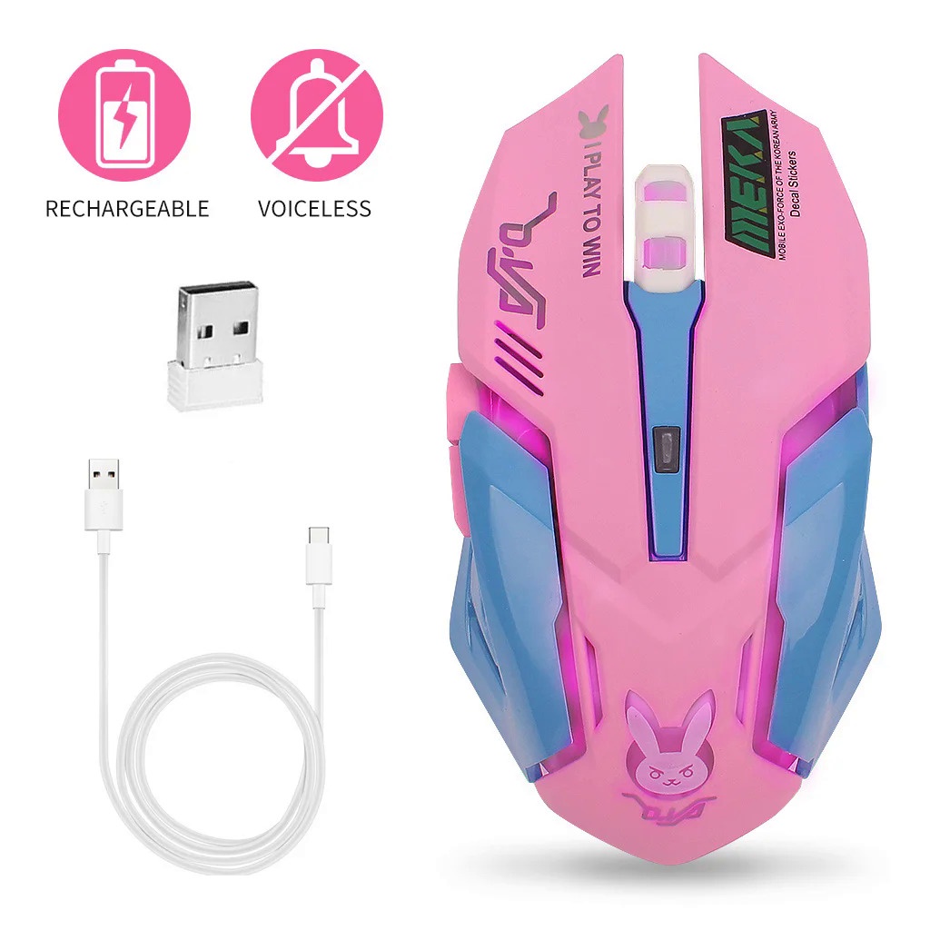 Rechargeable Wireless Mouse Silent Mouse Pink Luminous DVA Computer ...