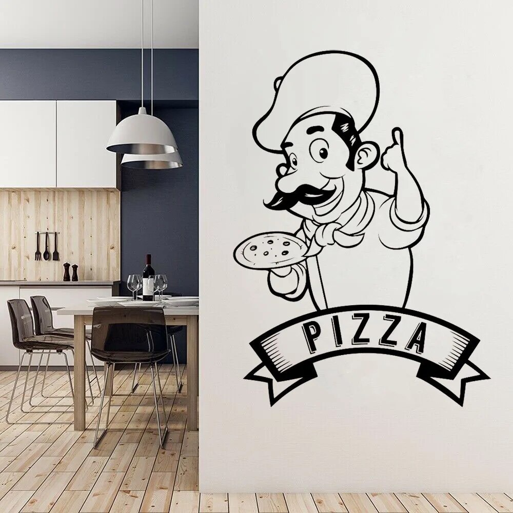 Pizza Wall Decals Pizzeria Logo Vinyl Window Wall Stickers Cook Sign ...