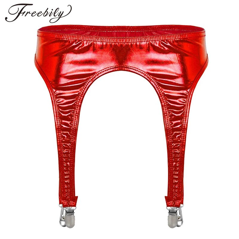 23k Women Elastic Waist Shiny Metallic Garter Belt With Four Metal Duck