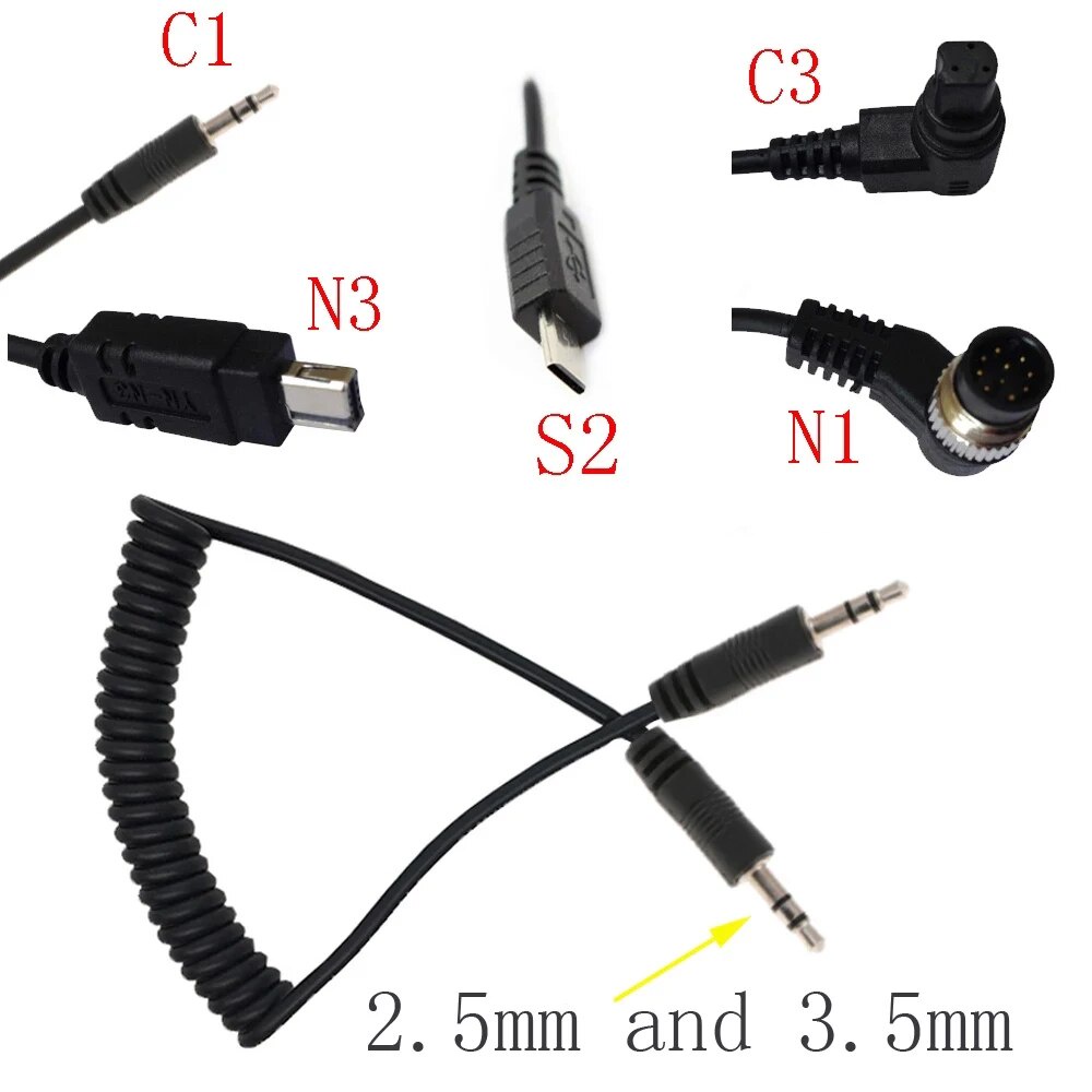 2.5-3.5mm Remote Shutter Release Cable Connecting Cord N1 N3 C1 C3 S2 For Nikon Pentax Canon ...