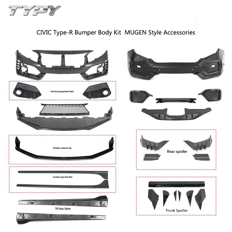 Car Modified MUGEN Style Body Kit Front Rear Bumpers Grille Side Skirt ...